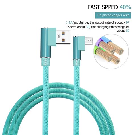 Degree USB Cable For IPhone Android Micro USB Type C Nylon Braided Dual Elbow Fast Charging