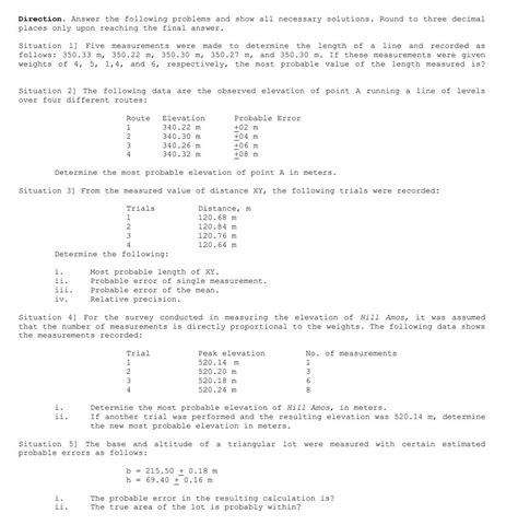 Solved Direction Answer The Following Problems And Show All