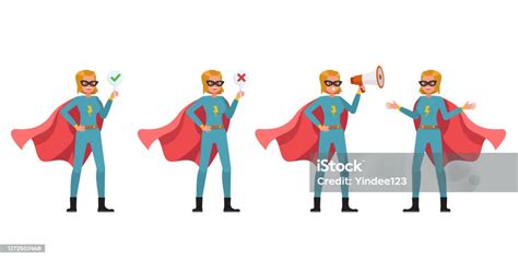슈퍼 히어로 맨 캐릭터 벡터 디자인 다양한 액션으로 프리젠 테이션 개념에 대한 스톡 벡터 아트 및 기타 이미지 개념 권위