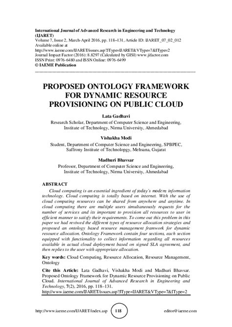 Pdf Proposed Ontology Framework For Dynamic Resource Provisioning On Public Cloud