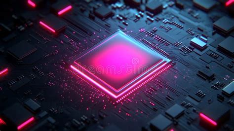Close Up Of A Glowing Microprocessor On A Circuit Board Stock Illustration Illustration Of