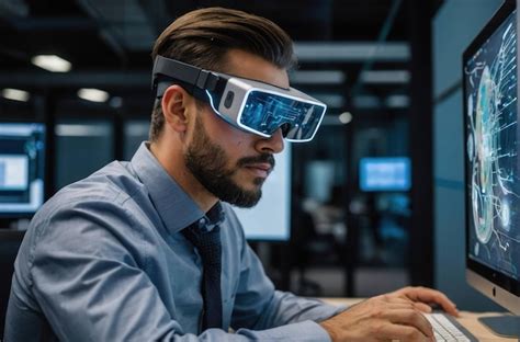 Premium Photo Man Wearing Modern AR Glasses