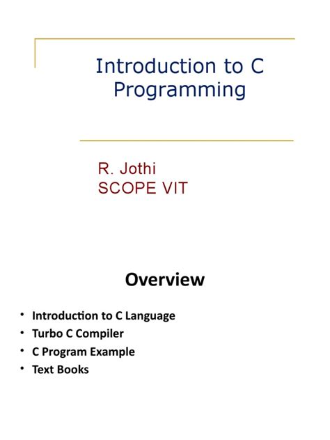 Introduction To C Programming R Jothi Scope Vit Pdf Computer