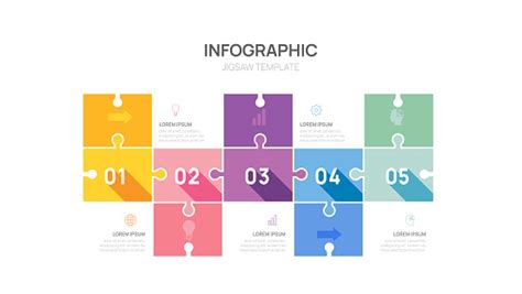 인포그래픽 퍼즐 비즈니스를 위한 5단계 템플릿 다이어그램 최신 타임라인 디지털 마케팅 데이터 프레젠테이션 벡터 인포그래픽 퍼즐에 대한 스톡 벡터 아트 및 기타 이미지