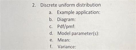 Solved 2 Discrete Uniform Distribution A Example