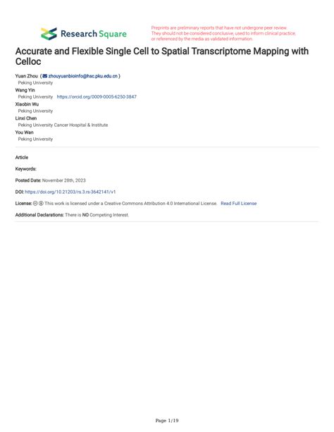 Pdf Accurate And Flexible Single Cell To Spatial Transcriptome Mapping With Celloc