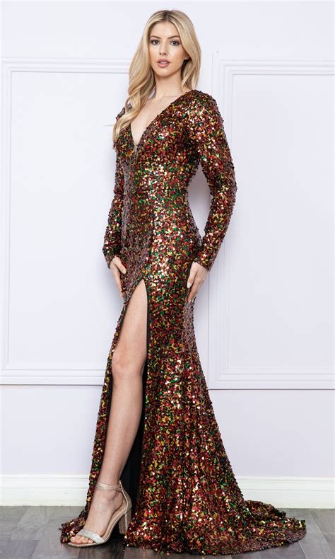 Long Sequin Formal Dress With Long Sleeves Promgirl