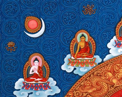 Standing Avalokiteshvara Guanyin Thangka Print 5 Dhyani Buddhas