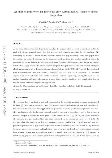 PDF An Unified Framework For Fractional Grey System Models Memory Effects Perspective