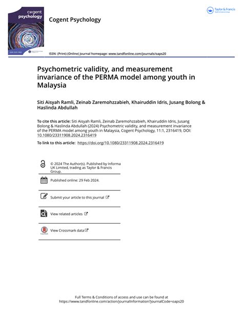 Pdf Psychometric Validity And Measurement Invariance Of The Perma