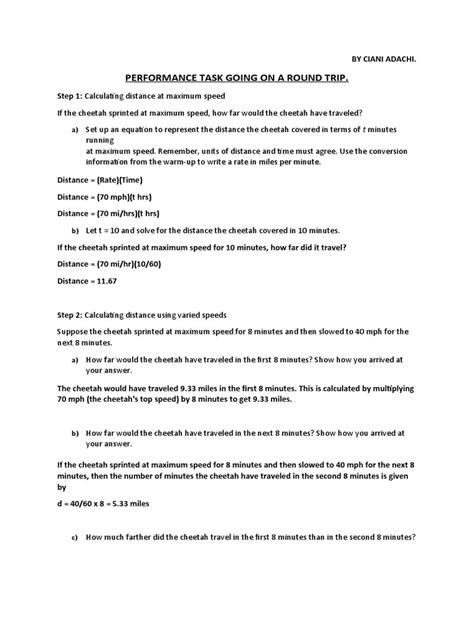 Performance Task Going On A Round Trip By Ciani Adachi Pdf Speed