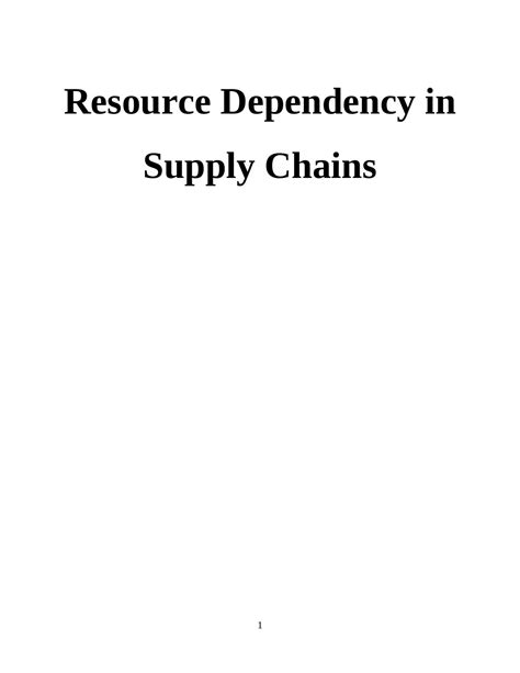 Resource Dependency In Supply Chains Desklib