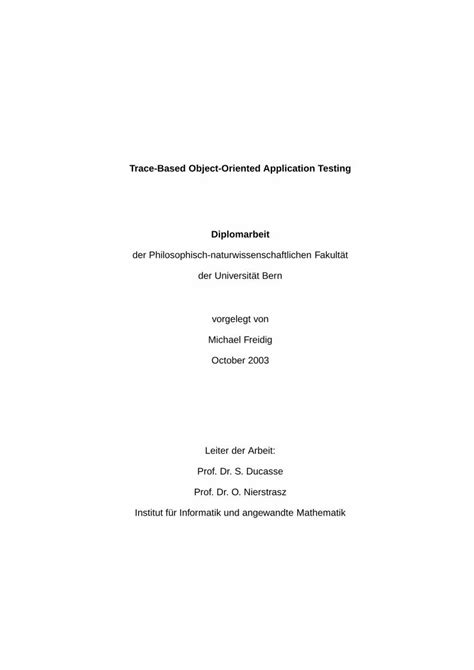 Pdf Trace Based Object Oriented Application Testing Diplomarbeit Der