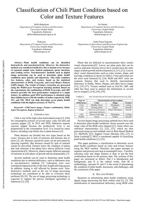 pdf classification of chili plant condition based on color and