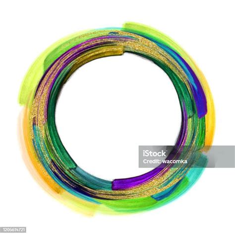 추상적인 예술적인 반지 모양 클립 아트 빈 둥근 프레임 흰색 배경에 고립 된 다채로운 브러시 스트로크 수채화 디자인 요소 반짝