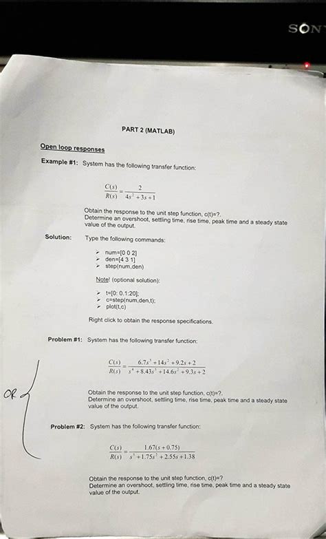 Solved SON PART MATLAB Ses Example System Has The Chegg Com