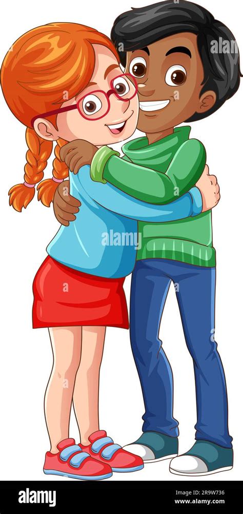 Interracial Couple Couple Hugging Cartoon Character Illustration Stock