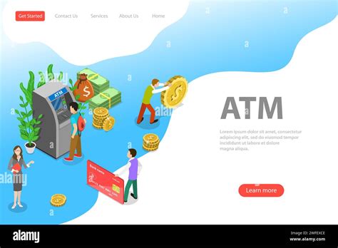 Isometric Flat Vector Landing Page Template Of Atm Bank Card