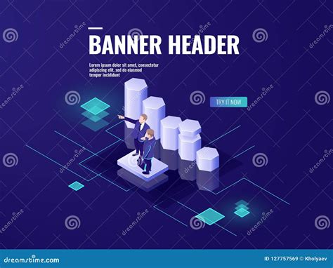 Data Analysis And Business Statistic Icon Isometric Teamwork Two Businessmen Stay On The