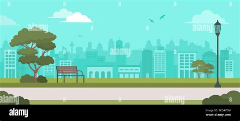 Urban Park With City Skyline In The Background Stock Vector Image And Art