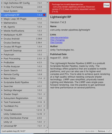 Downgrading Packages Unity Engine Unity Discussions