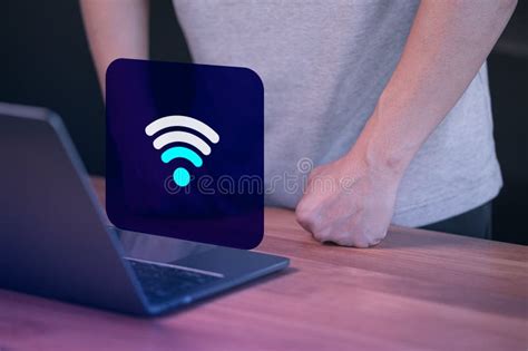 User Man Using A Computer Laptop To Connect To Wifi But Wifi Not Connected Or Password Is