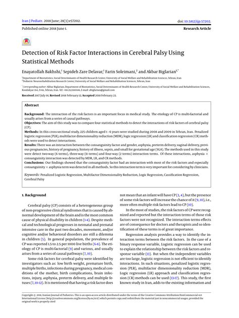 Pdf Detection Of Risk Factor Interactions In Cerebral Palsy Using Statistical Methods