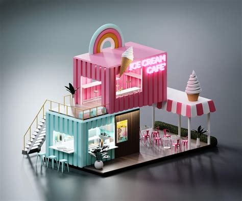 Premium Photo Isometric View Minimal Burger Restaurant Container Store Exterior Architecture