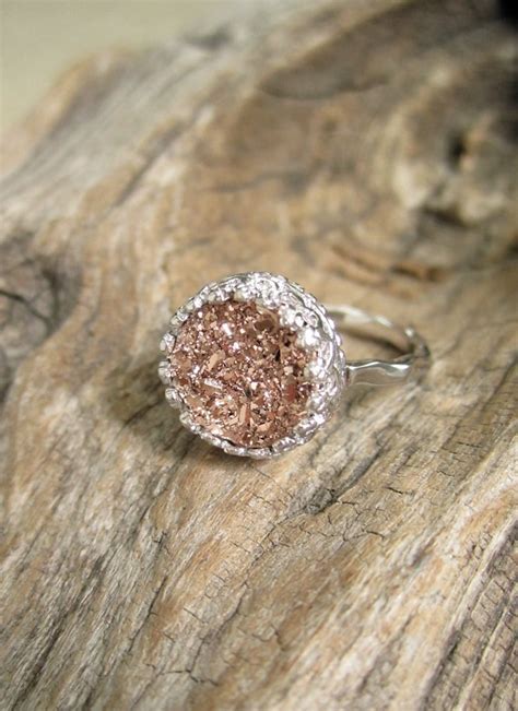 Rose Gold Druzy Ring Titanium Drusy Quartz Ring Sterling Etsy