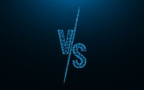 대결 낮은 폴리 디자인 경쟁 경기 게임 추상 기하학적 이미지 대 기호 와이어 프레임 메쉬 다각형 벡터 일러스트 는 어두운 파란색