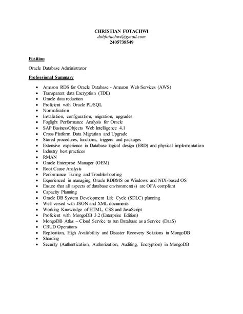 Oracle Dba Resume Docx