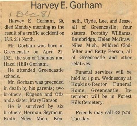 Harvey E Gorham 1921 1981 Find A Grave Memorial