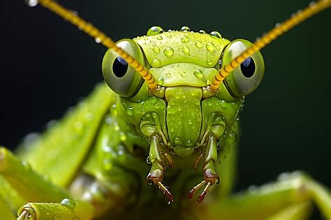 Premium Ai Image Close Up Of A Yellowish Green Grasshopper Face Generative Ai