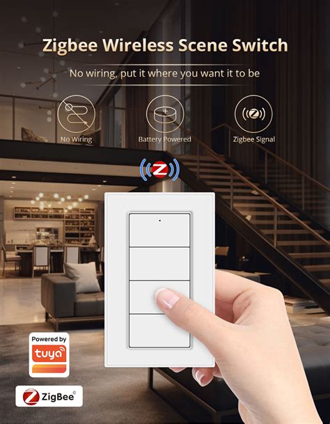 Zemismart 4 Gangs Tuya Zigbee Wireless Scene Switch Battery Powered