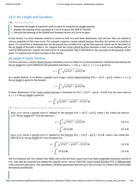 Arc Length And Curvature Mathematics Libretexts Pdf