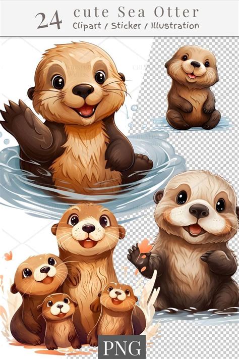 24 Digital Cute Sea Otter Clip Art Set Cute Sea Otter Sticker