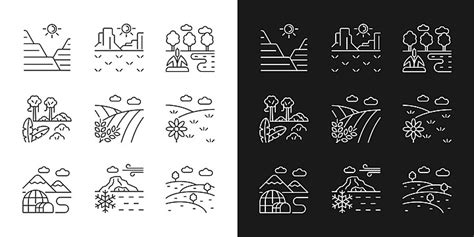 Set Of Linear Climate Zone Icons For Dark And Light Modes Vector Black Outline Symbol Png And