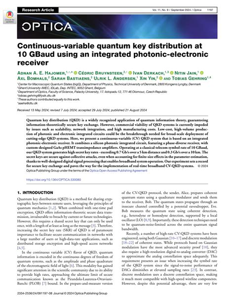 Pdf Continuous Variable Quantum Key Distribution At 10 Gbaud Using An Integrated Photonic
