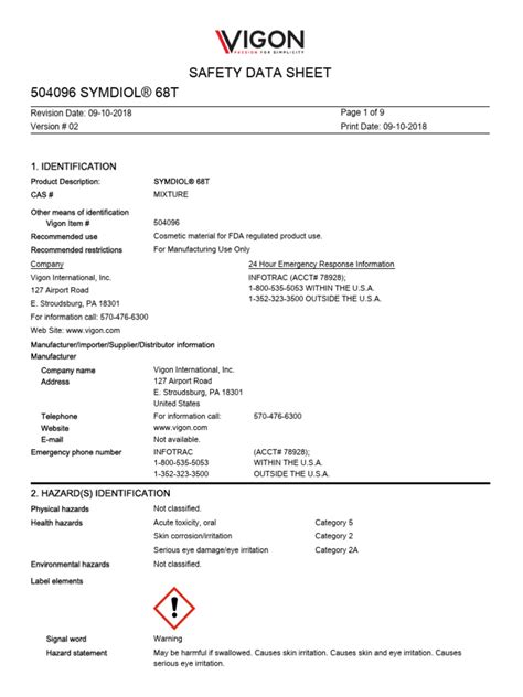 Symdiol 68t Sds Pdf Dangerous Goods Toxicity