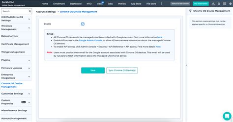 Enable “chrome Os Device Management” In The Suremdm Account Settings