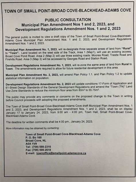 Municipal Plan Amendments Public Consultation Town Of Small Point Broad Cove Blackhead