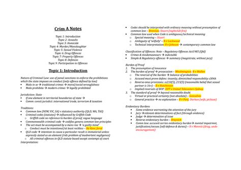 Criminal Law Lecture Notes Lectures Crim A Notes Topic Introduction Topic