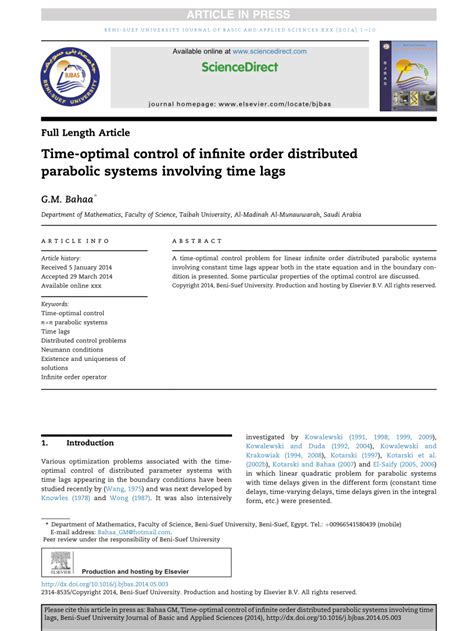 Pdf Time Optimal Control Of Infinite Order Distributed Parabolic