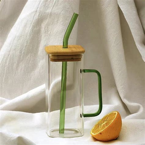 Dinmmgg Drinking Glasses With Lids And Glass Straw Ideal For T