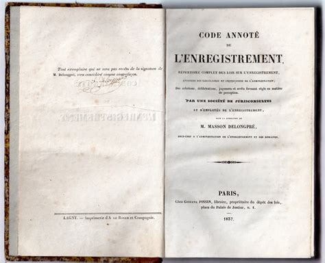 Code Annoté De Lenregistrement Répertoire Complet Des Lois Sur L