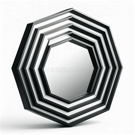 Pentagon Mirror With A Geometric Black Frame And Angular Edgs F Stock Pentagon Mirror With A Geometric Black Frame And Angular Edgs F Stock