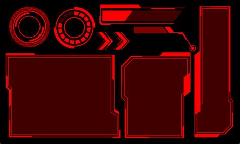 Hud 프레임 빨간색 사용자 인터페이스 요소 디자인 현대 기술 미래형 제어판 화면 디지털 홀로그램 창 게임 메뉴 터치 사이버 모니터 검은 배경 벡터에 설정 그래픽 사용자