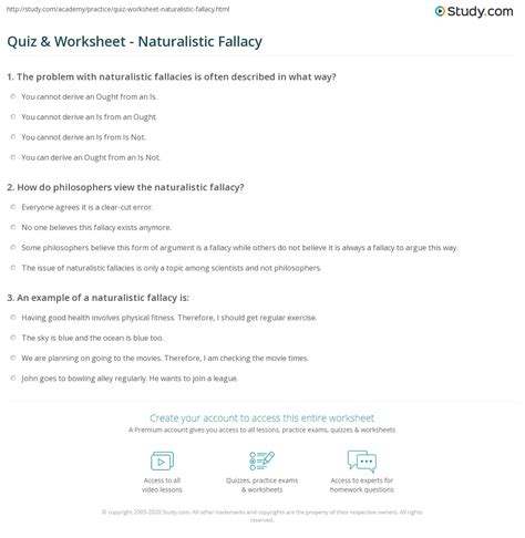 Quiz And Worksheet Naturalistic Fallacy