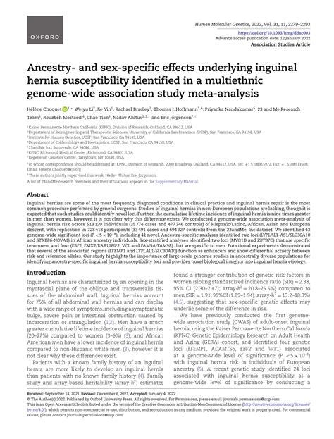 Pdf Ancestry And Sex Specific Effects Underlying Inguinal Hernia
