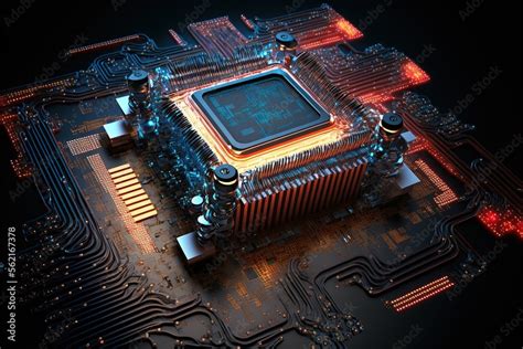 Futuristic Microchip Processor Quantum Computer Big Data Processing